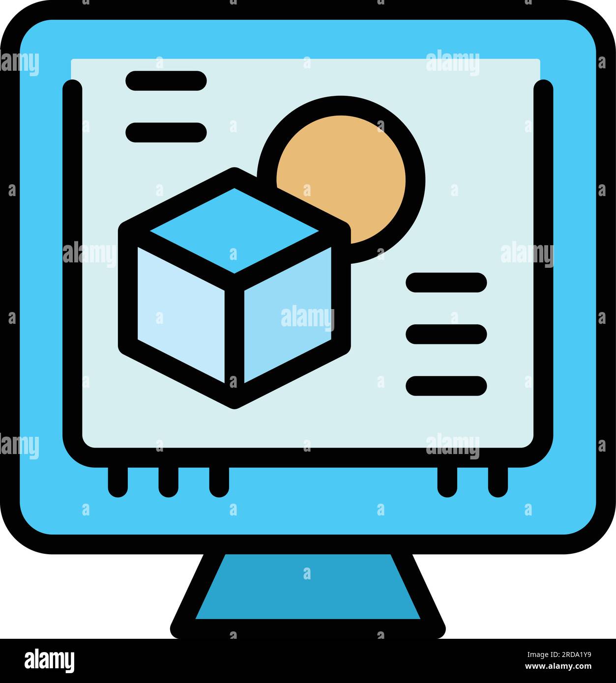 3d vr program icon outline vector. Video ar. Digital platform color ...