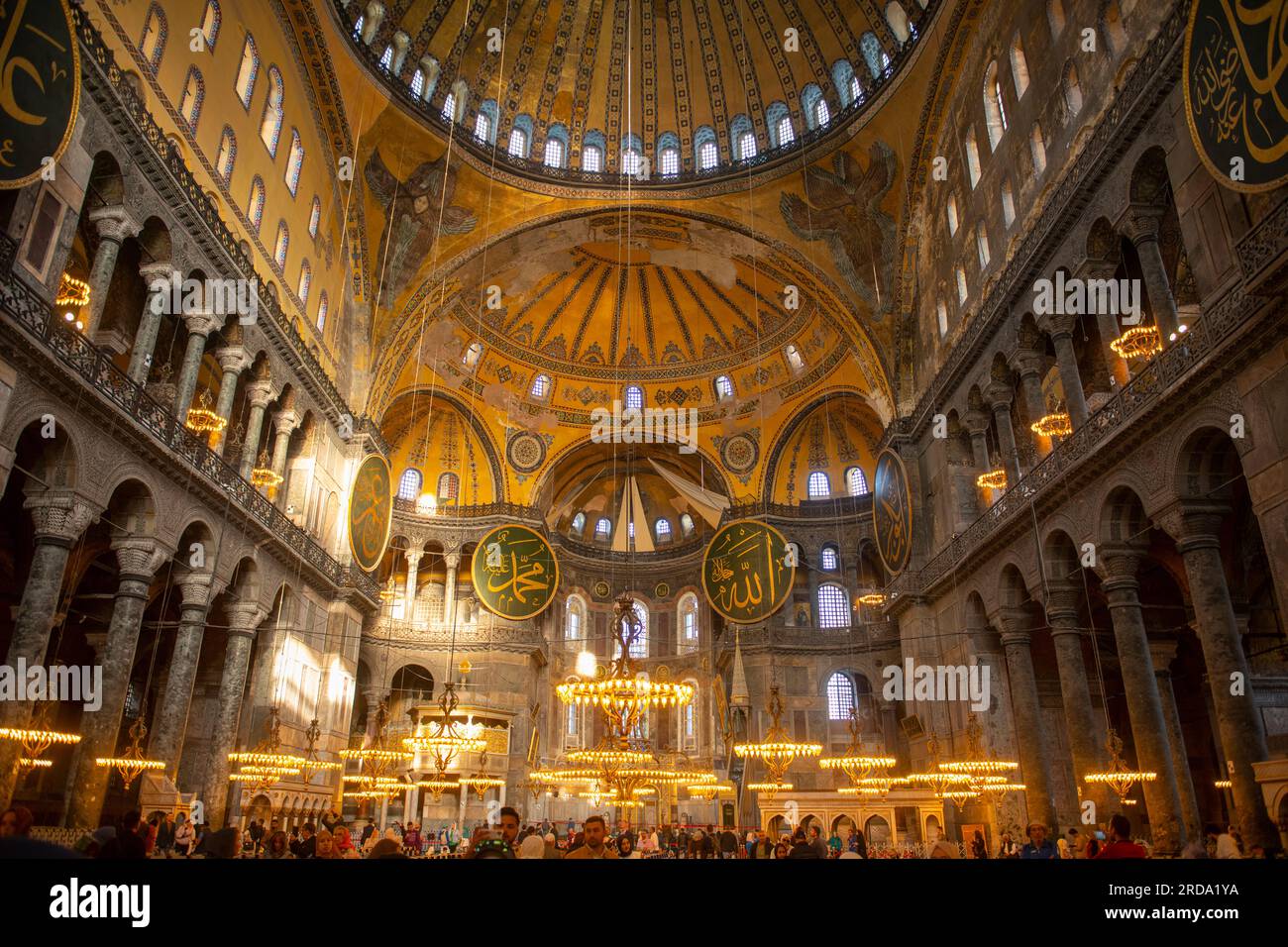 Hagia Sophia interior including Nave and altar, mihrab and minbar in ...