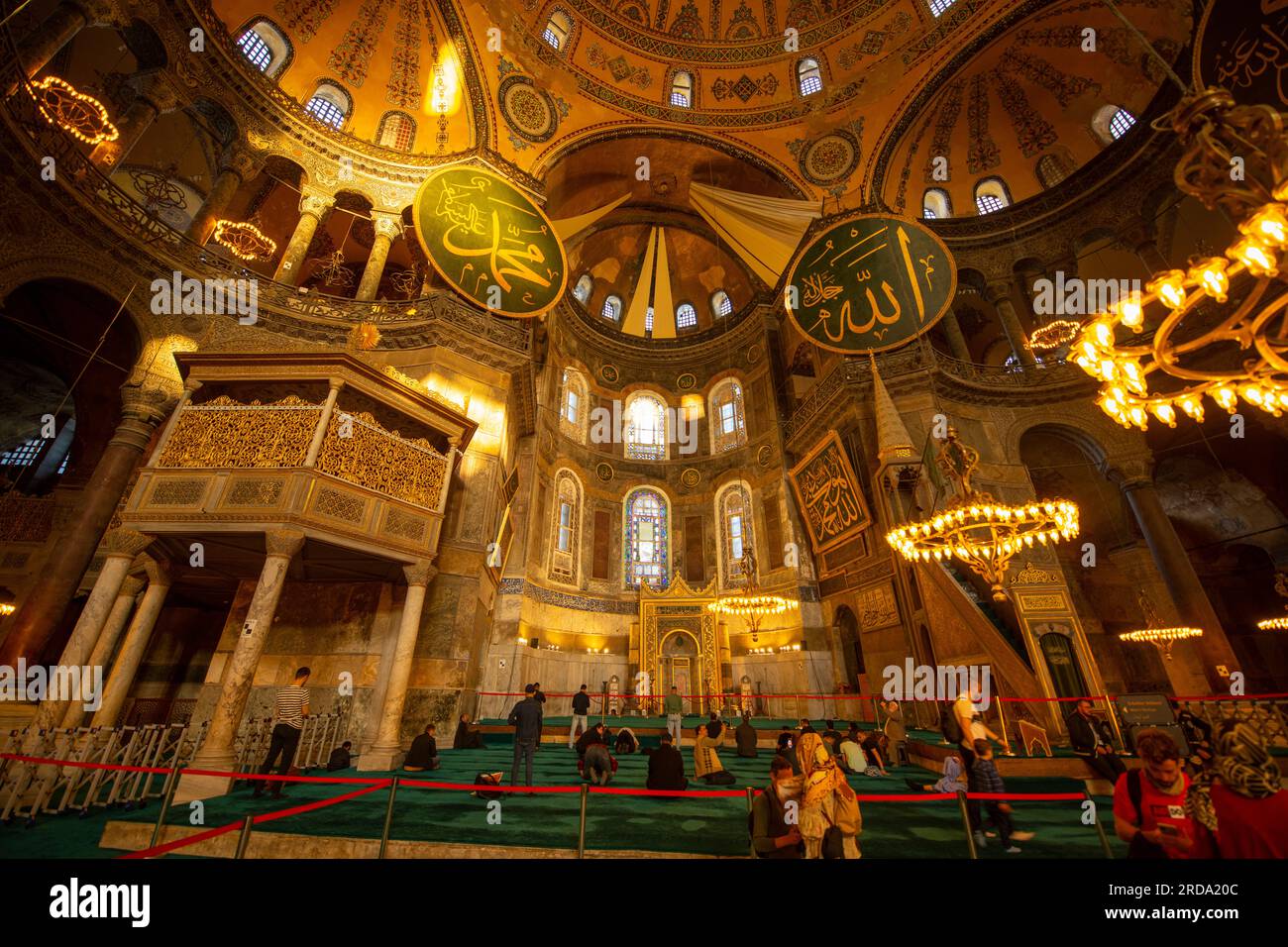 Hagia Sophia interior including Nave and altar, mihrab and minbar in ...