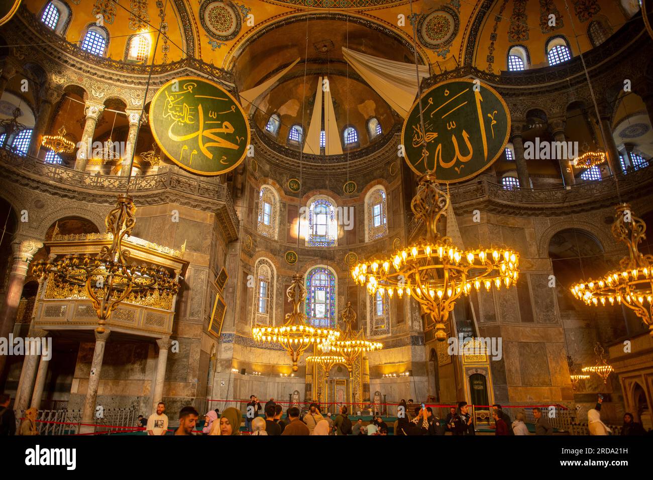 Hagia Sophia interior including Nave and altar, mihrab and minbar in ...