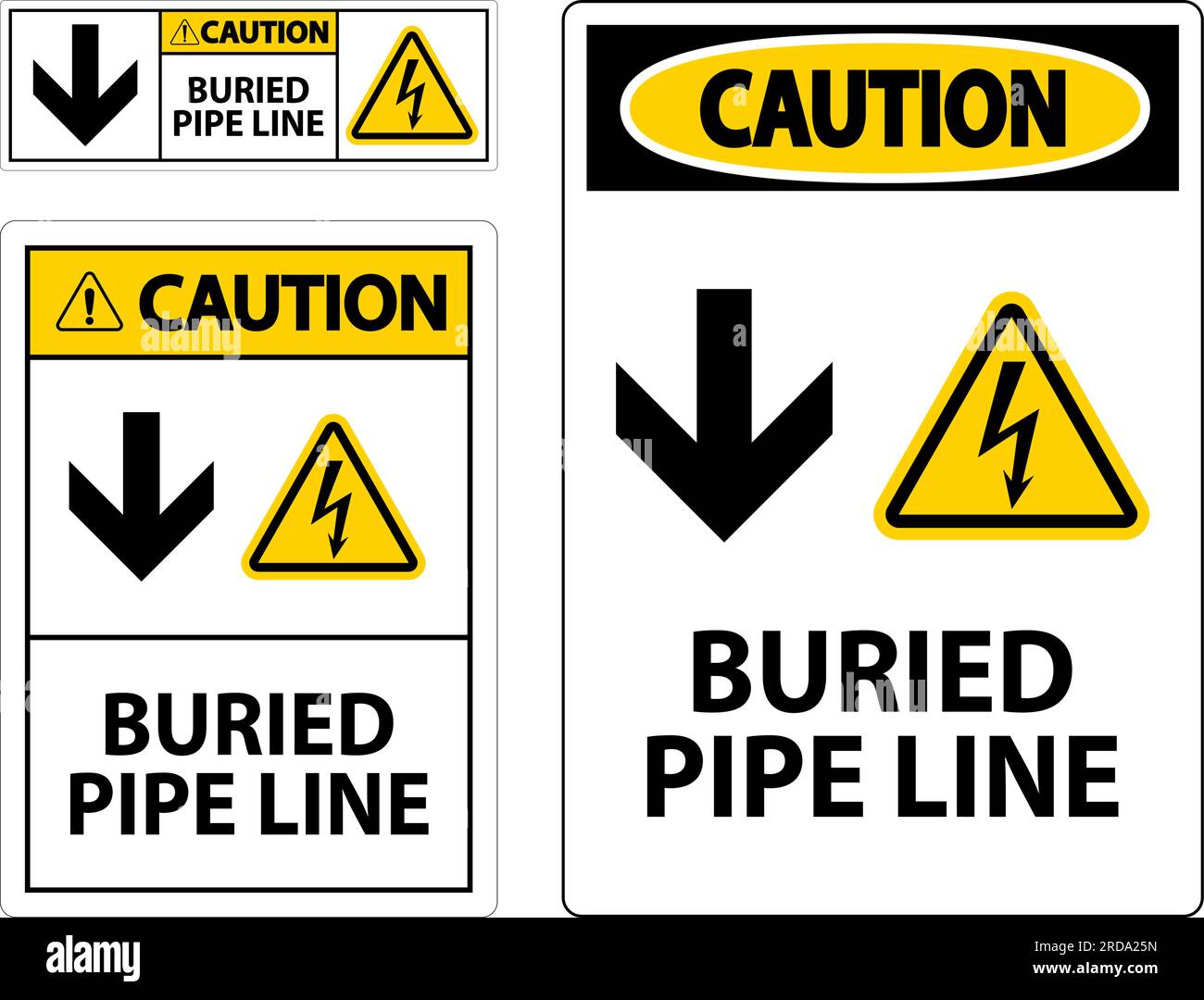Caution Sign Buried Pipe Line With Down Arrow and Electric Shock Symbol ...