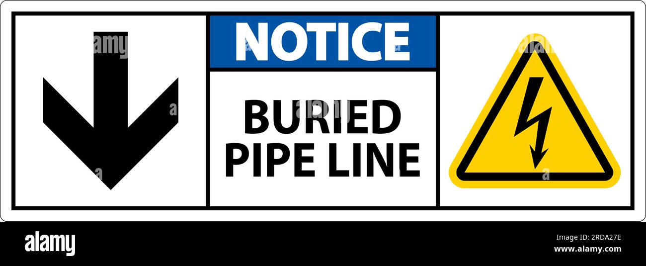 Notice Sign Buried Pipe Line With Down Arrow and Electric Shock Symbol ...