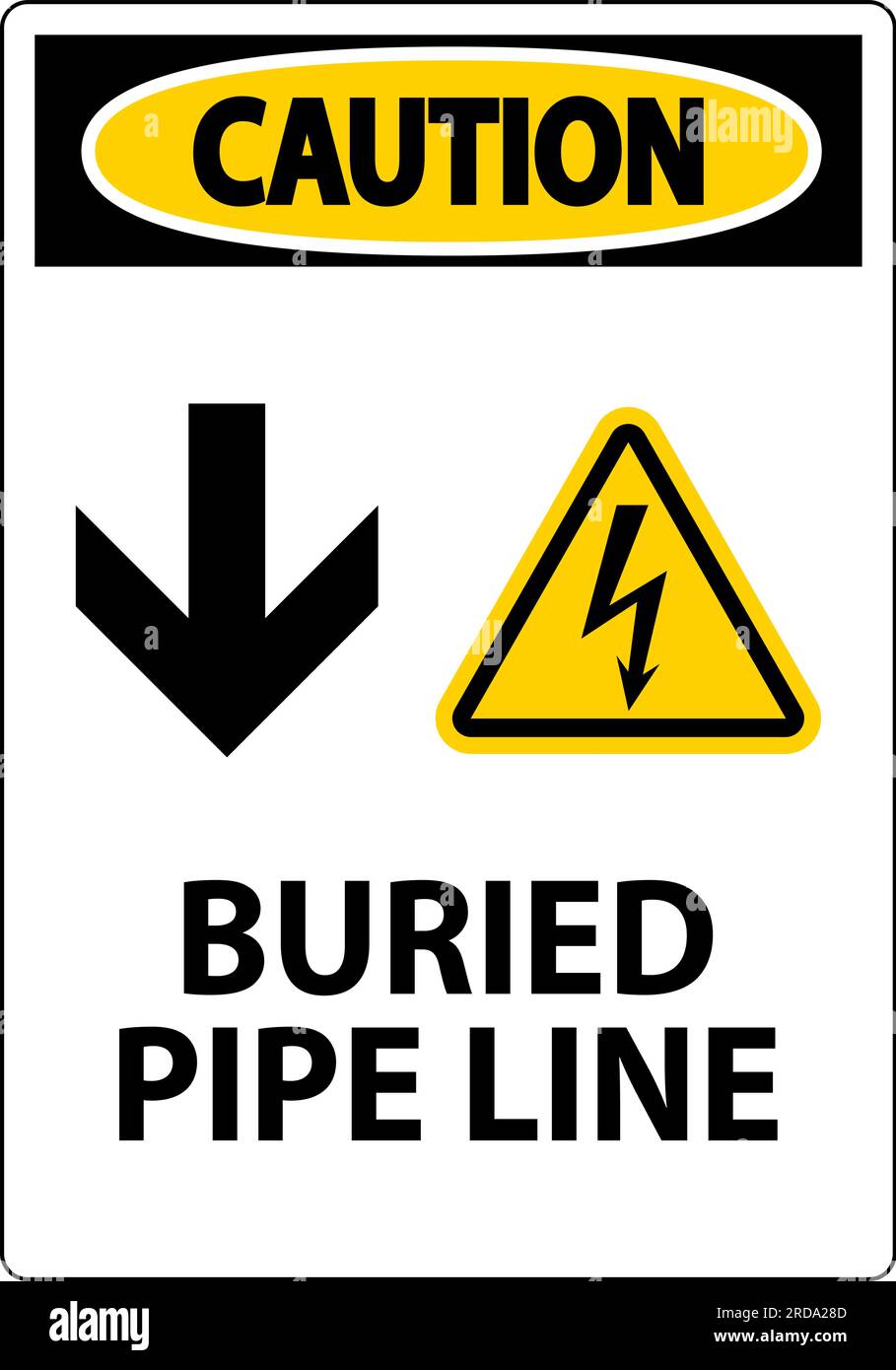 Caution Sign Buried Pipe Line With Down Arrow and Electric Shock Symbol ...