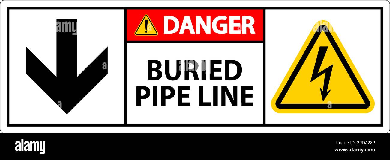 Danger Sign Buried Pipe Line With Down Arrow and Electric Shock Symbol ...