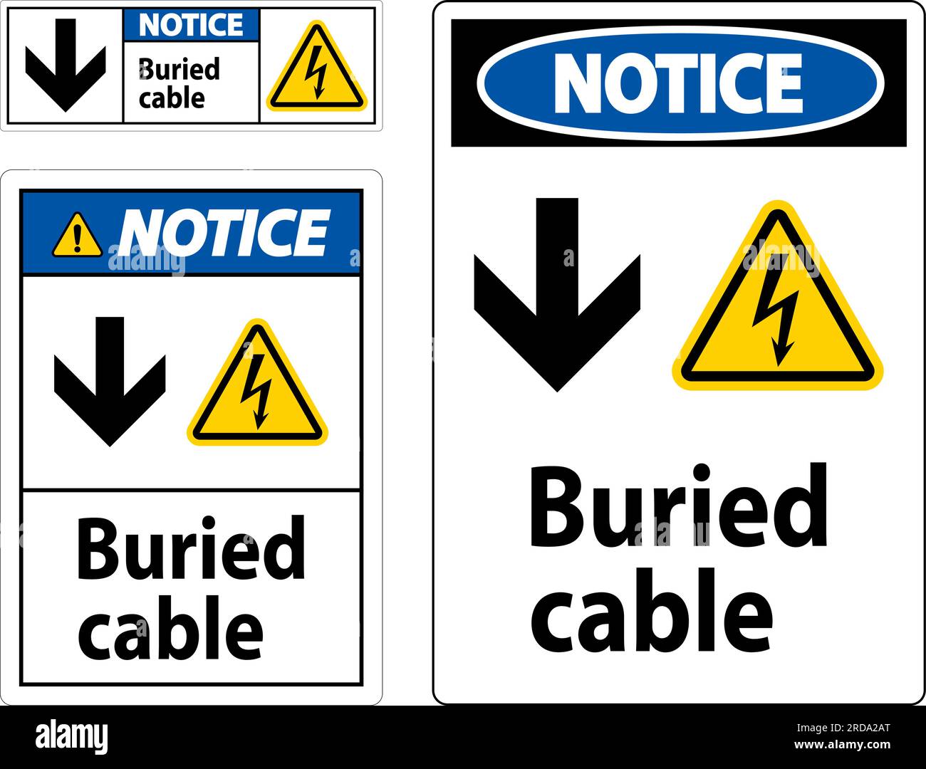 Notice Sign Buried Cable With Down Arrow and Electric Shock Symbol ...