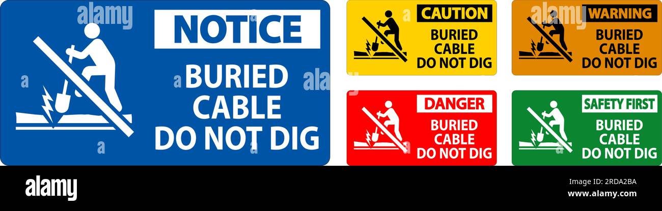 Danger Sign Buried Cable, Do Not Dig On White Background Stock Vector ...