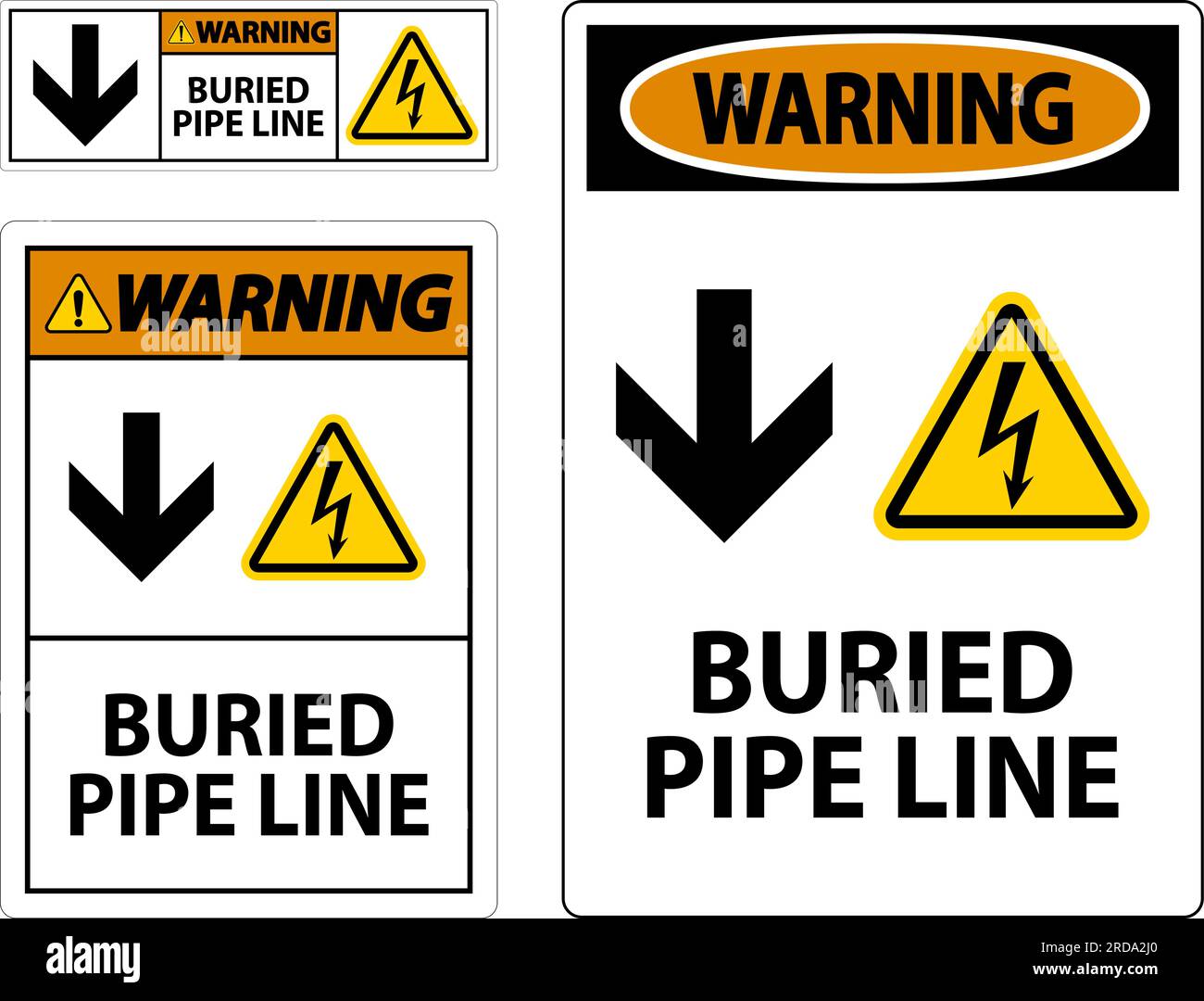 Warning Sign Buried Pipe Line With Down Arrow and Electric Shock Symbol ...