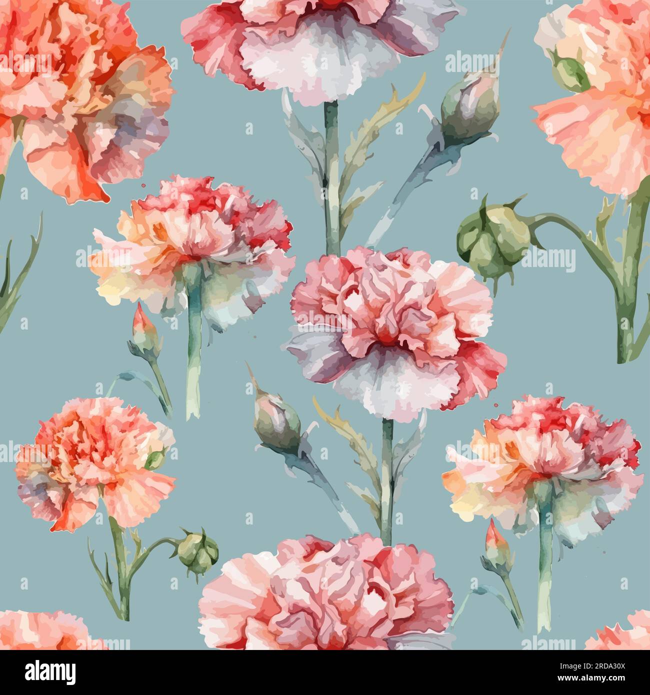 Seamless pattern with pink carnations. Watercolor carnations seamless ...