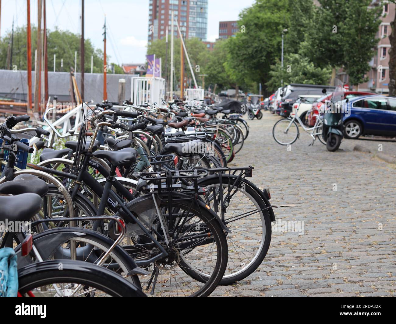 Bicycles on Haringvliet street in Rotterdam, The Netherlands Stock ...