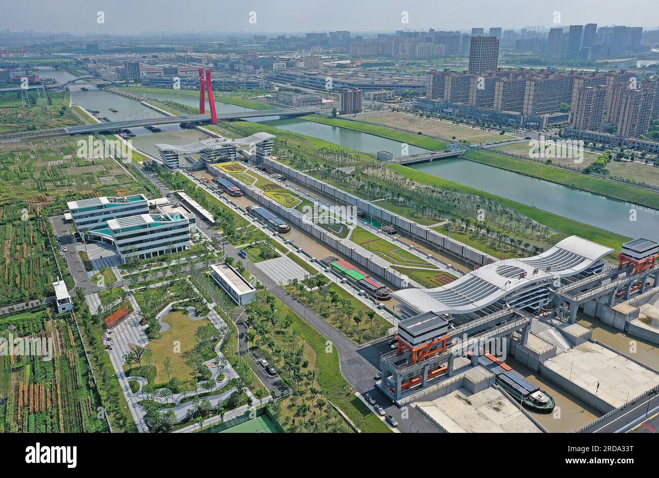 Aerial photo shows vessels entering the Qiantang River at Babao ship ...