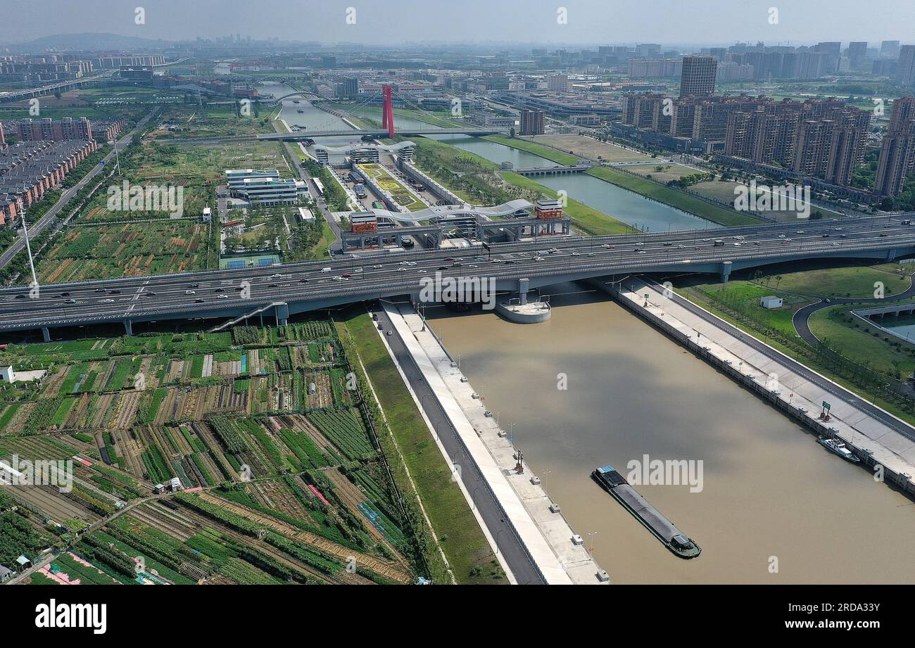 Aerial photo shows vessels entering the Qiantang River at Babao ship ...