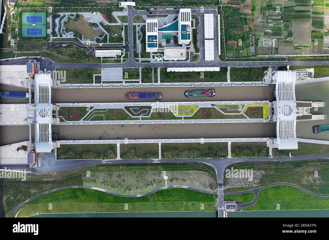 Aerial photo shows vessels entering the Qiantang River at Babao ship ...