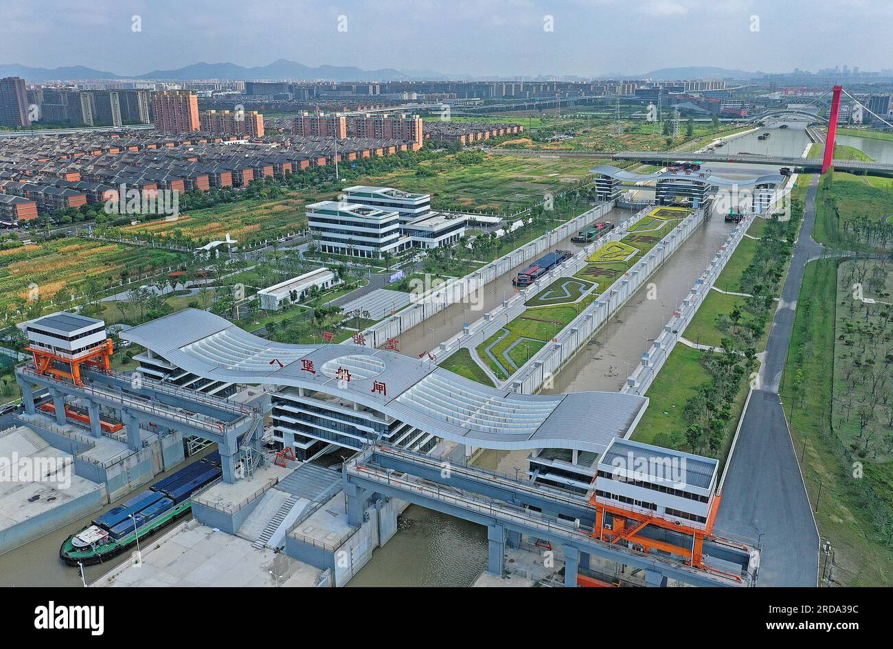 Aerial photo shows vessels entering the Qiantang River at Babao ship ...