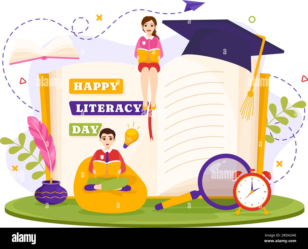 International Literacy Day Vector Illustration on 8th September with ...