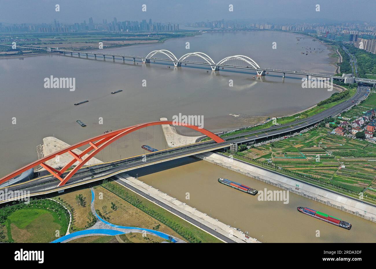 Aerial photo shows vessels entering the Qiantang River at Babao ship ...
