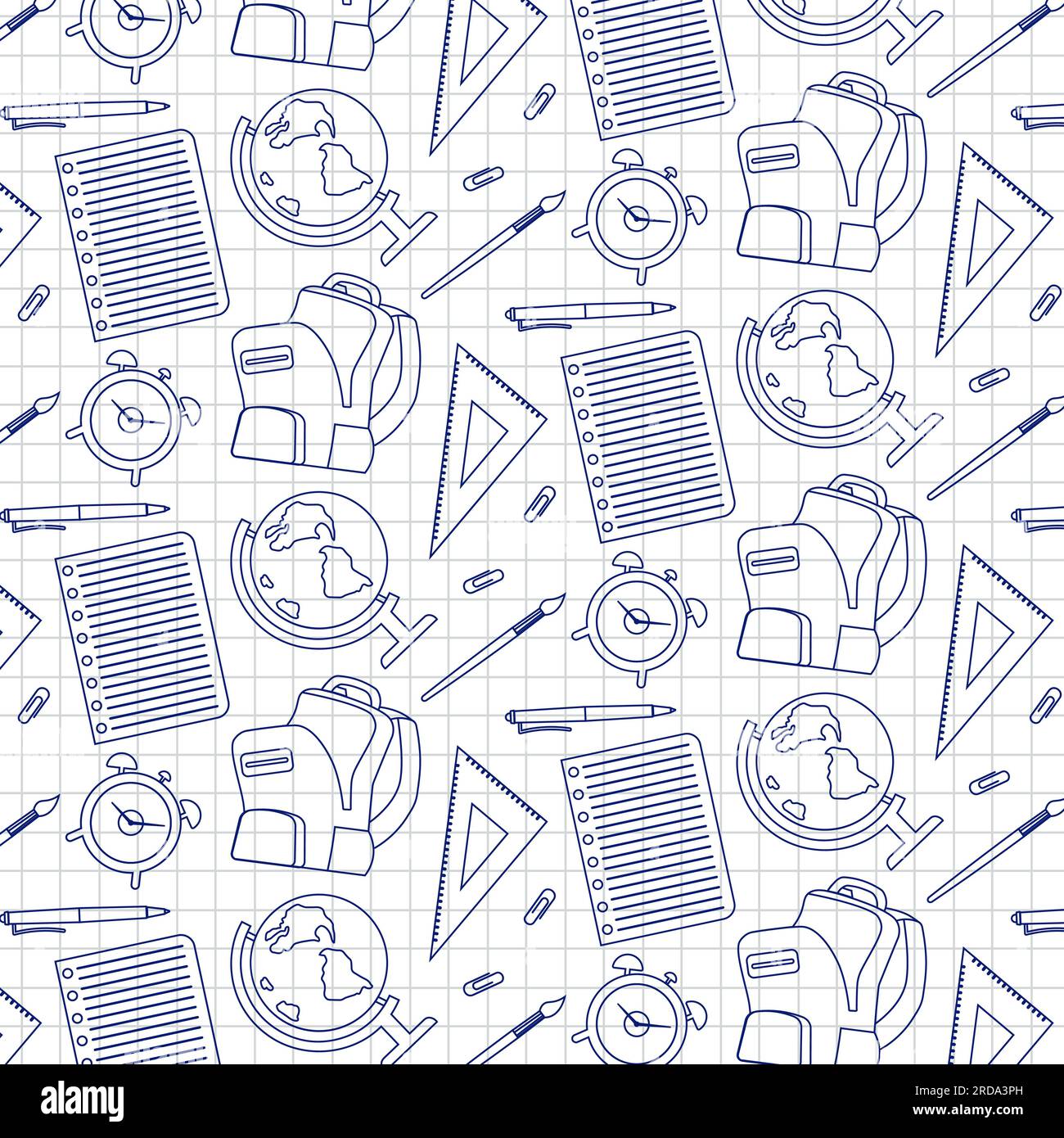 School, University Monochrome Pattern. Blue On White Background. Vector ...