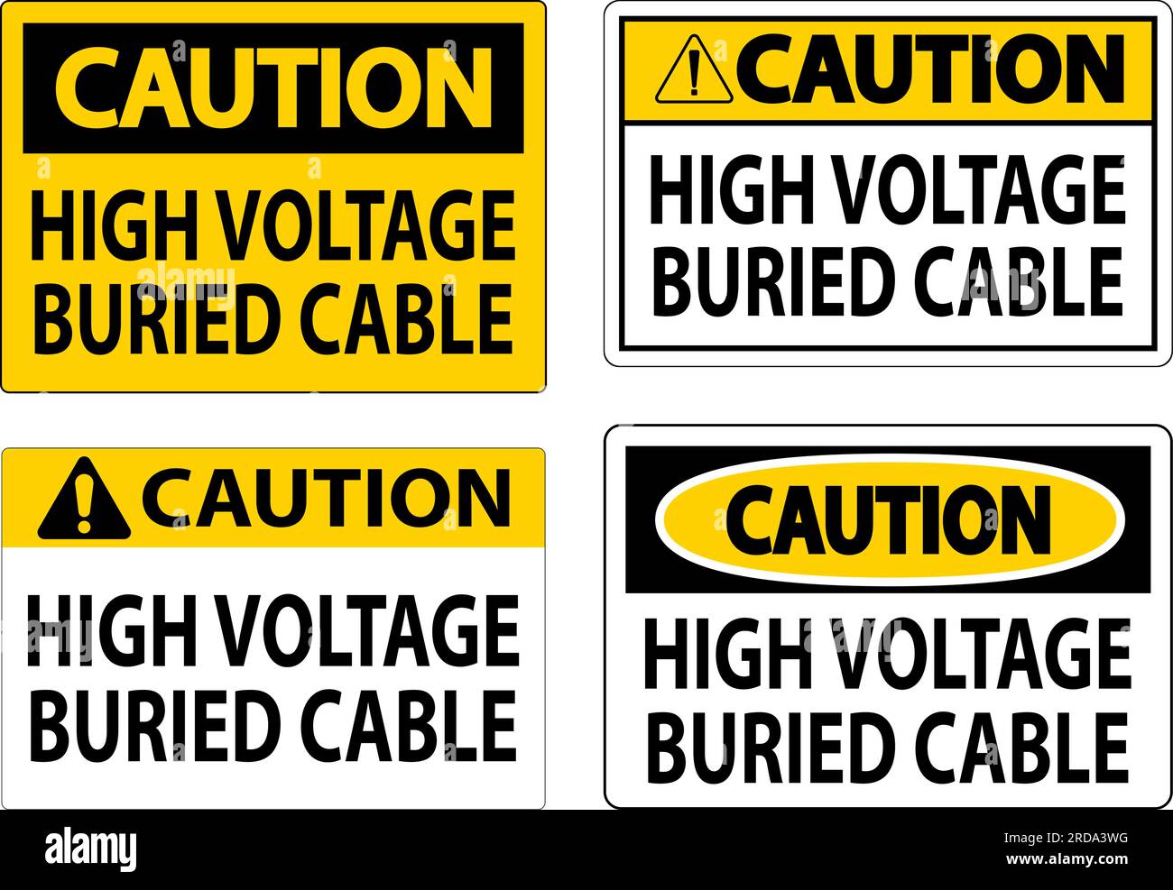 Caution Sign High Voltage Buried Cable On White Background Stock Vector ...