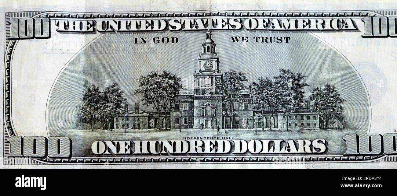 Large fragment of the reverse side of 100 one hundred dollars bill ...