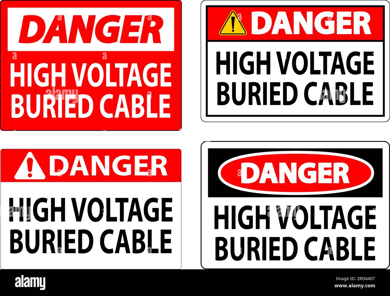 Danger Sign High Voltage Buried Cable On White Background Stock Vector ...