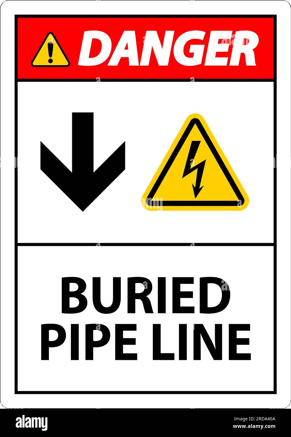 Danger Sign Buried Pipe Line With Down Arrow and Electric Shock Symbol ...