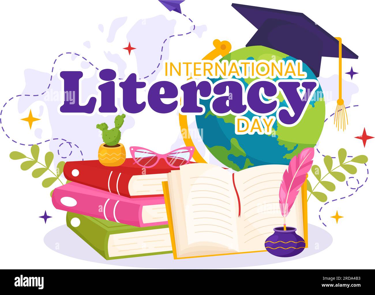 International Literacy Day Vector Illustration on 8th September with ...