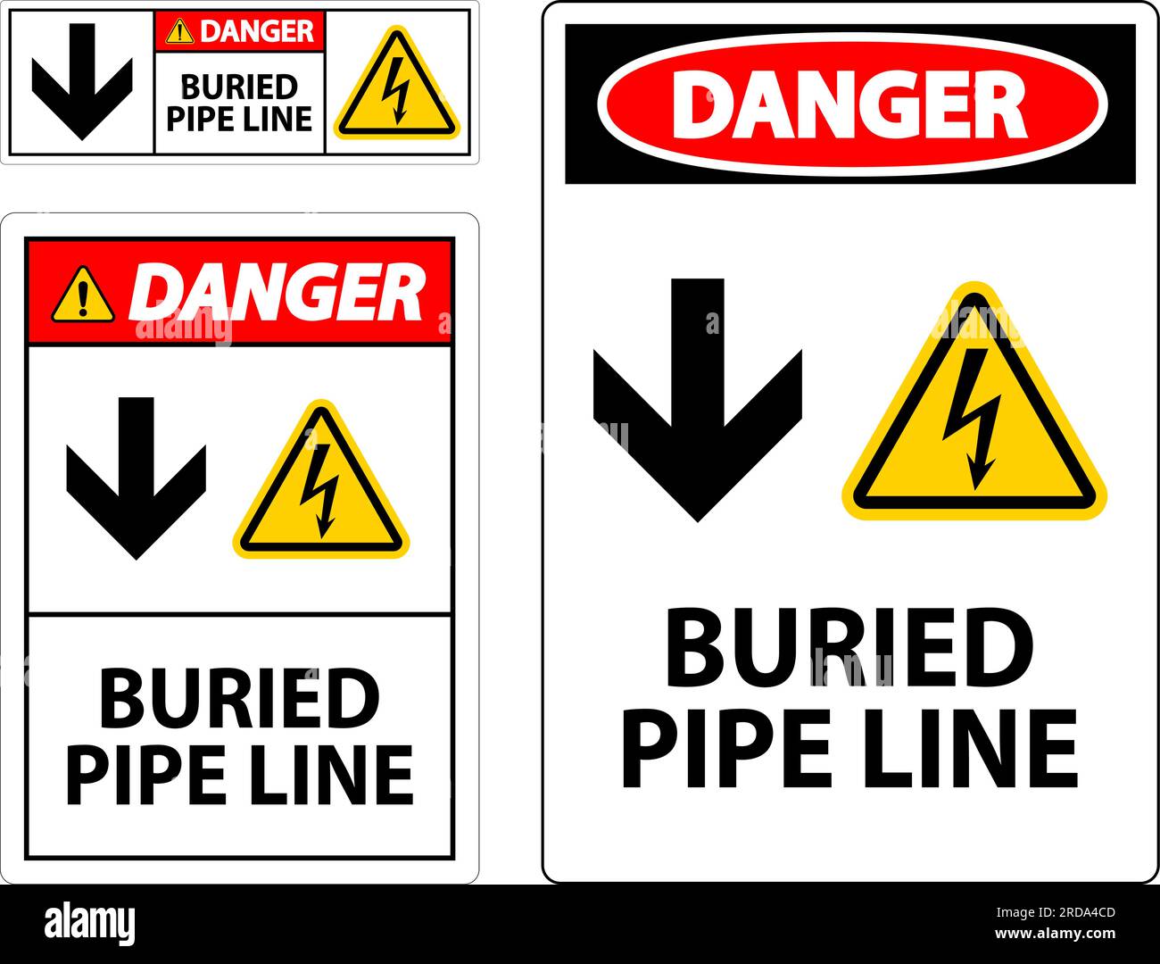 Danger Sign Buried Pipe Line With Down Arrow and Electric Shock Symbol ...