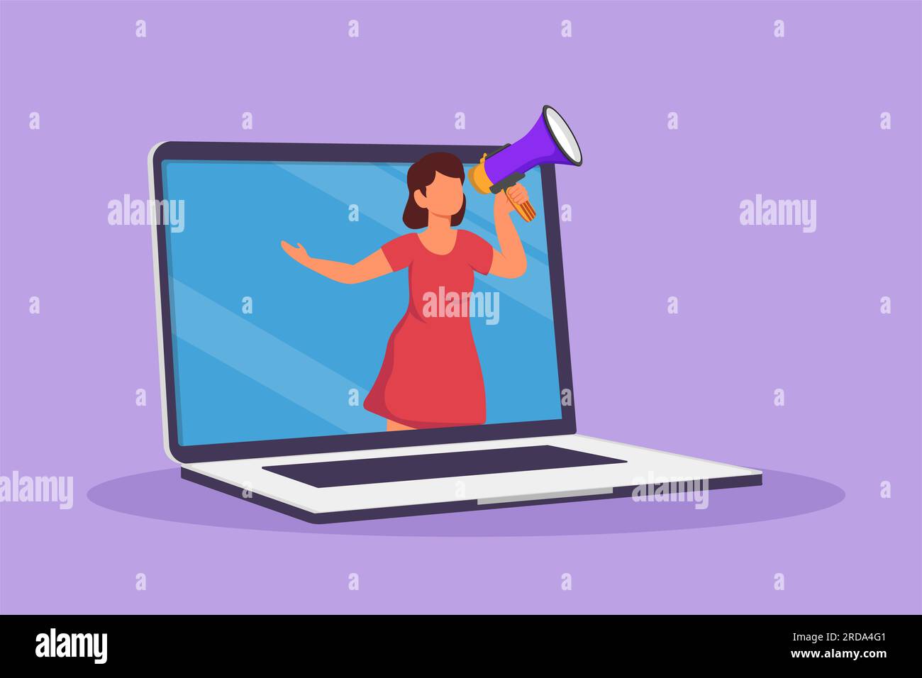 Graphic flat design drawing woman coming out of laptop computer screen ...