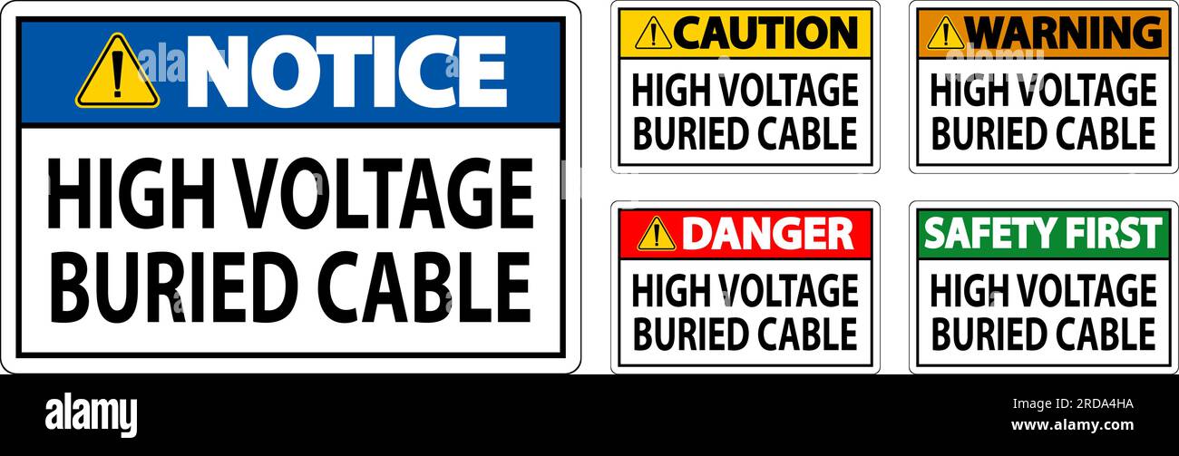 Danger Sign High Voltage Buried Cable On White Background Stock Vector ...