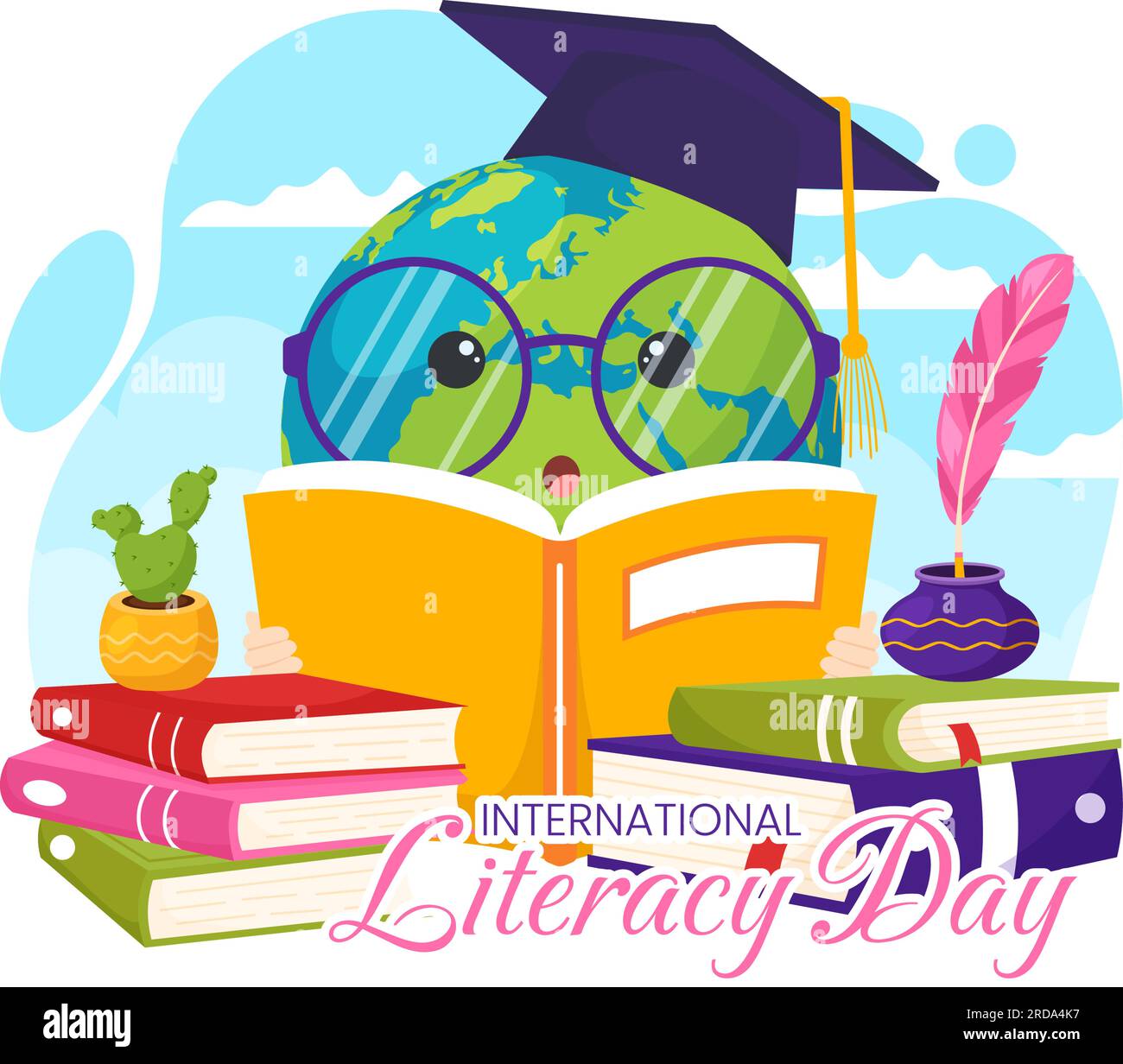 International Literacy Day Vector Illustration on 8th September with ...
