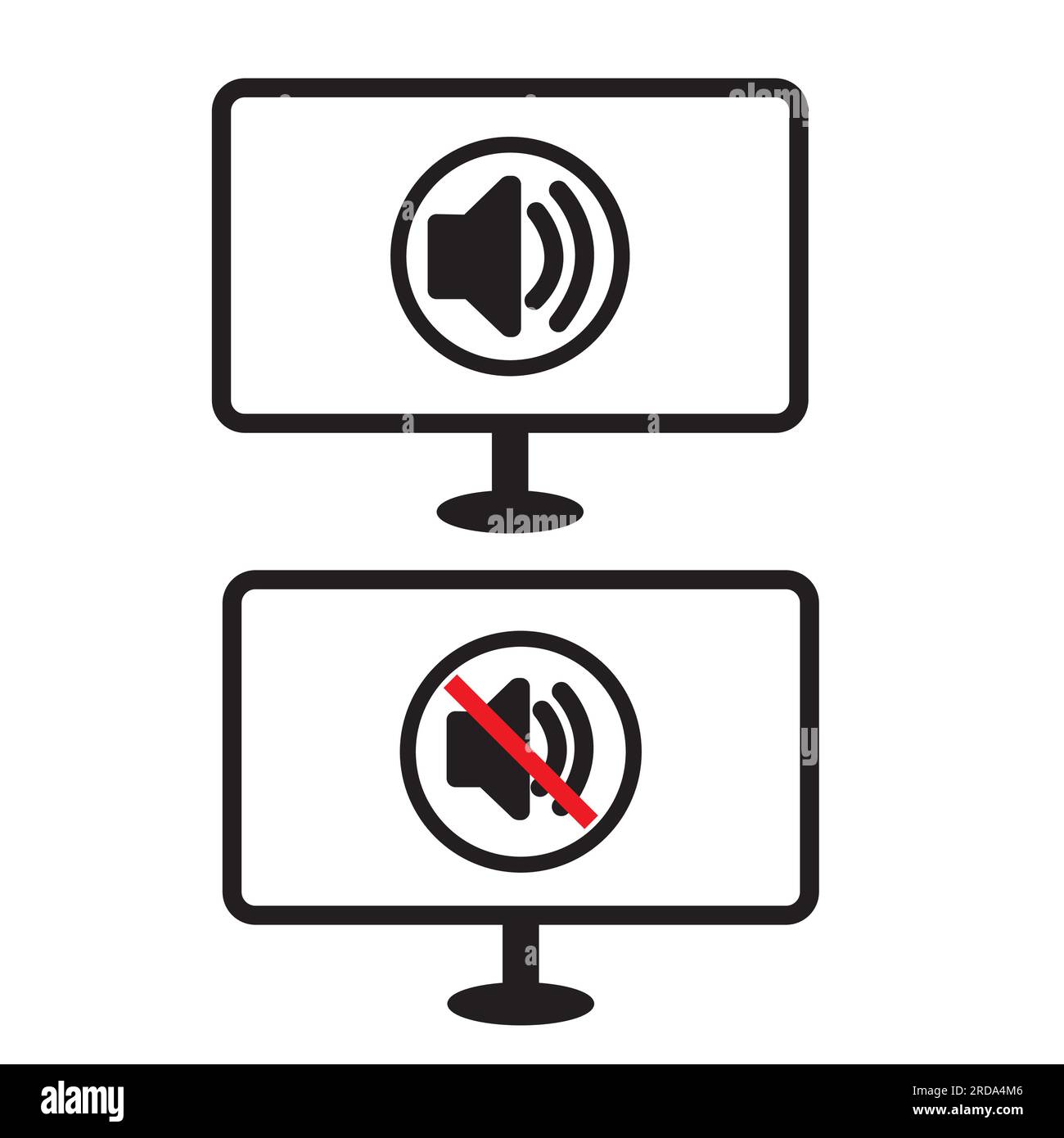 A monitor with on and off sound sign in the screen on a white ...