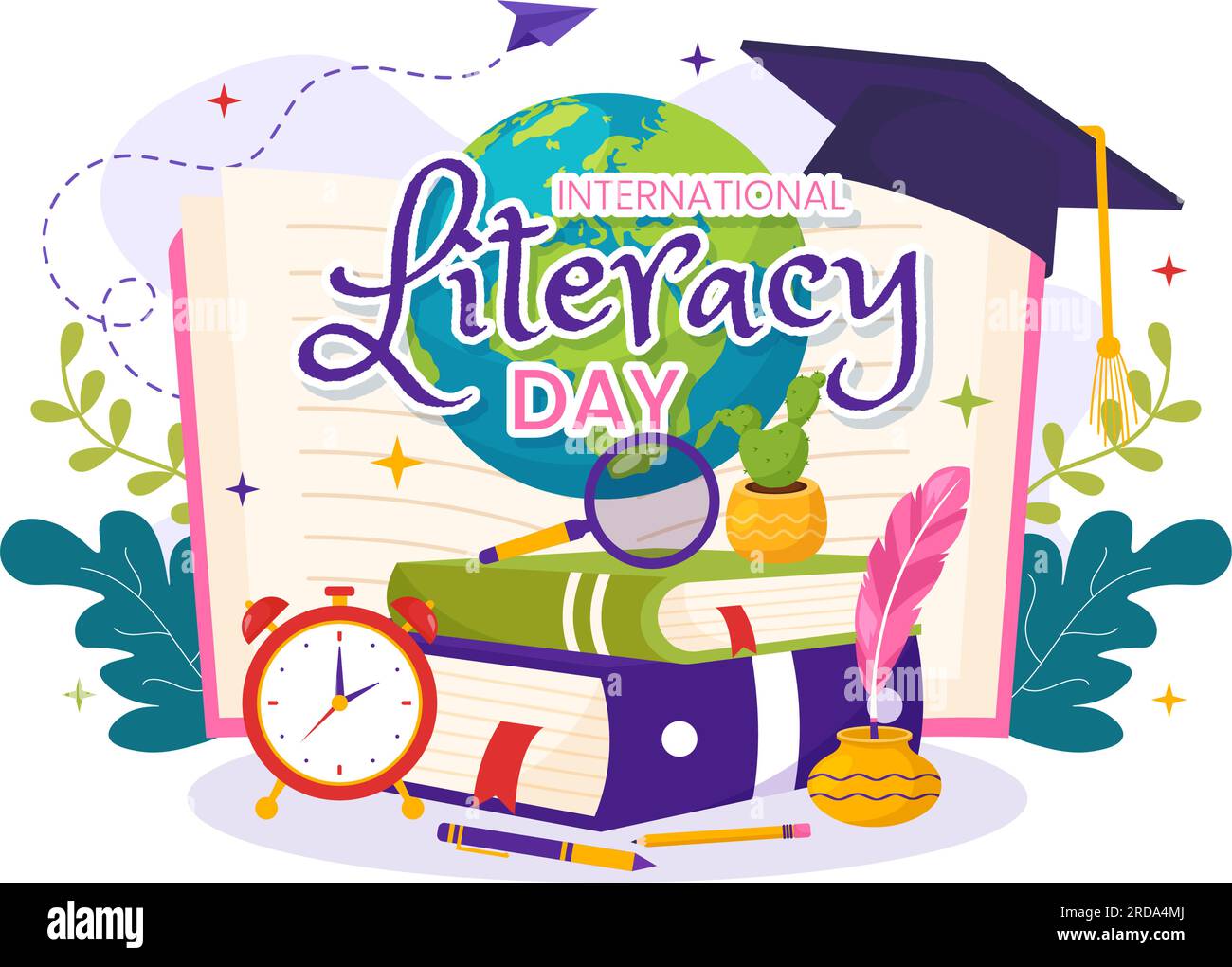 International Literacy Day Vector Illustration on 8th September with ...