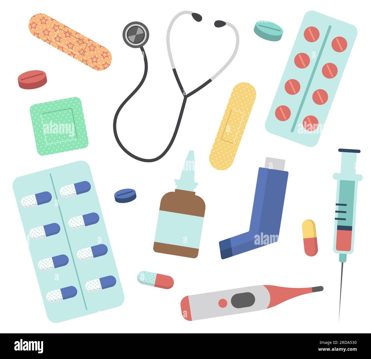 Collection Of Medical Isolated Icons. Pills, Plasters, Medicines Vector ...