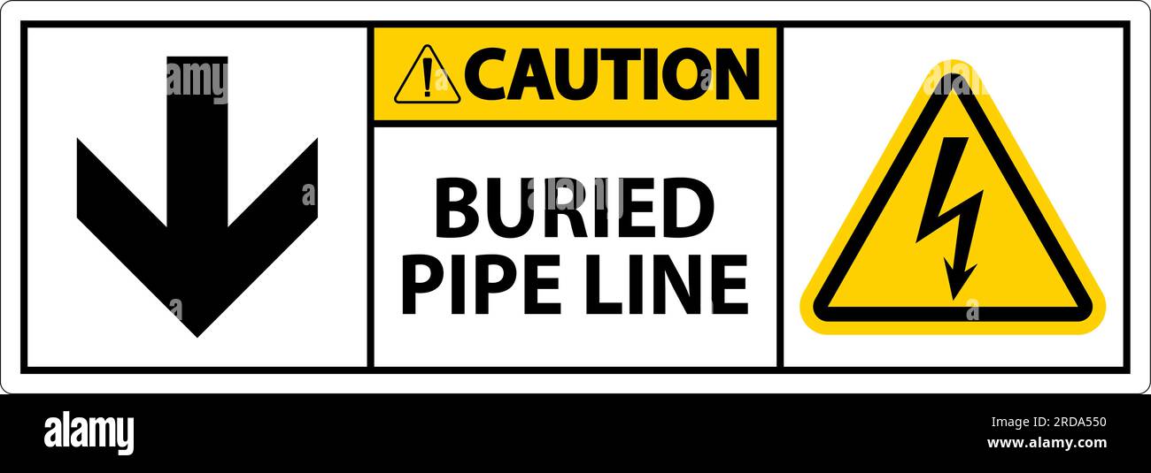 Caution Sign Buried Pipe Line With Down Arrow and Electric Shock Symbol ...
