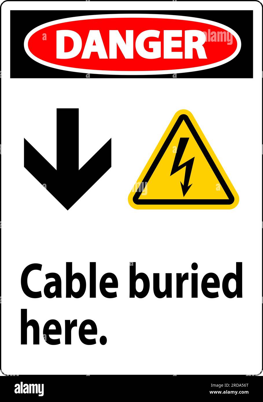 Danger Sign Cable Buried Here. With Down Arrow and Electric Shock ...