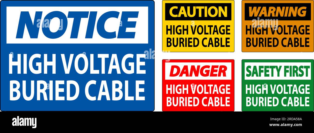 Danger Sign High Voltage Buried Cable On White Background Stock Vector ...