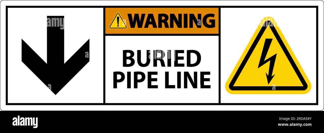 Warning Sign Buried Pipe Line With Down Arrow and Electric Shock Symbol ...