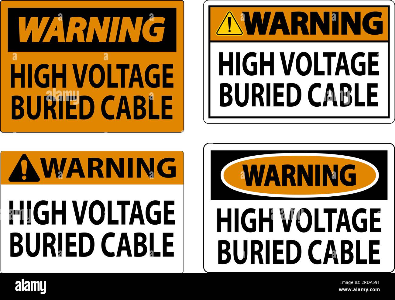 Warning Sign High Voltage Buried Cable On White Background Stock Vector ...