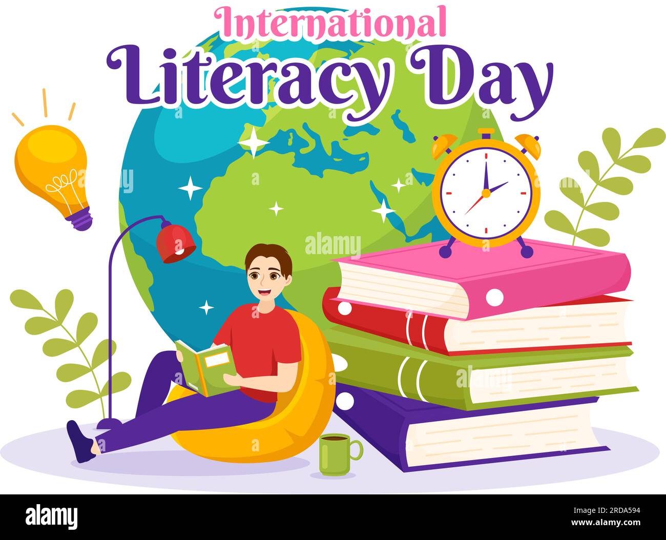International Literacy Day Vector Illustration on 8th September with ...