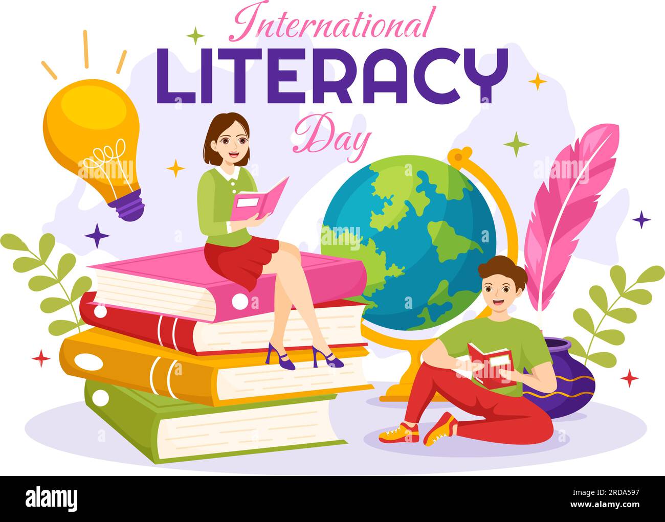 International Literacy Day Vector Illustration on 8th September with ...