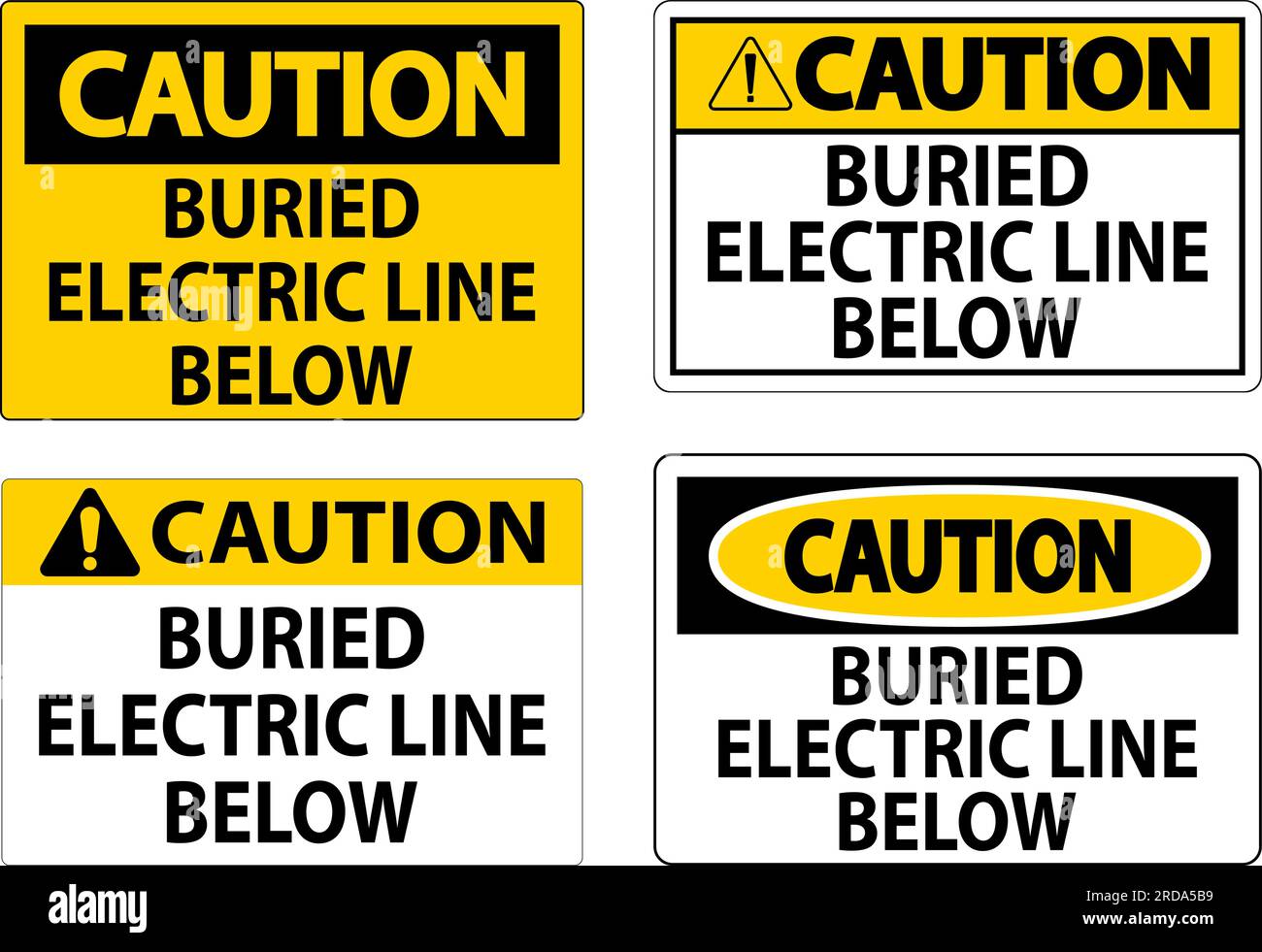 Caution Sign Buried Electric Line Below On White Background Stock ...
