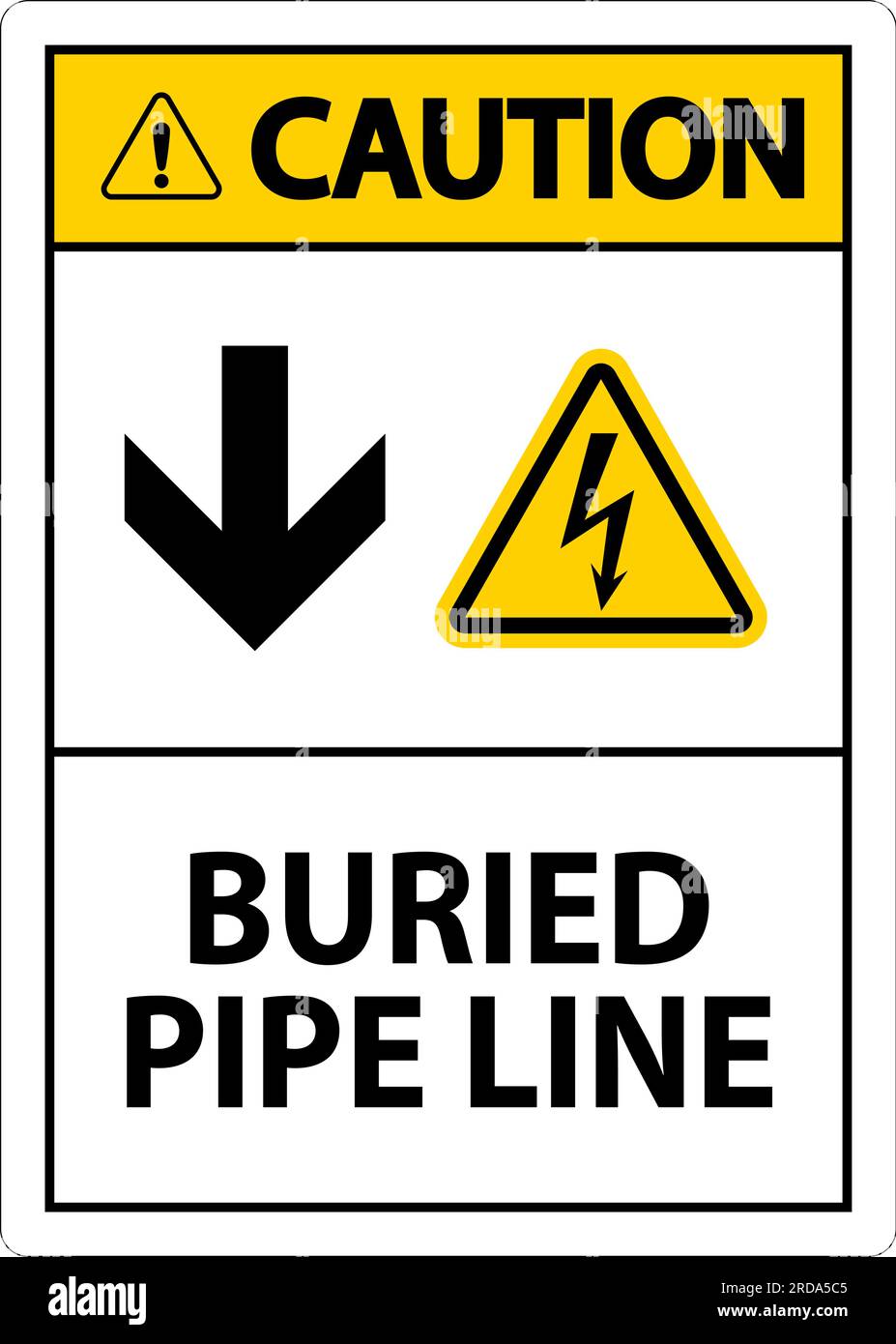 Caution Sign Buried Pipe Line With Down Arrow and Electric Shock Symbol ...