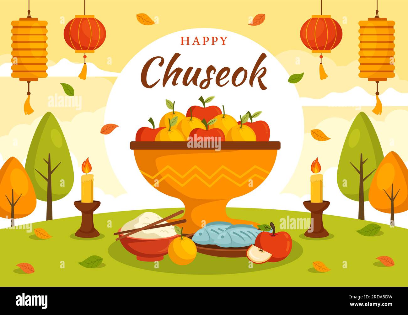 Happy Chuseok Day Vector Illustration of Korean Thanksgiving Event with ...