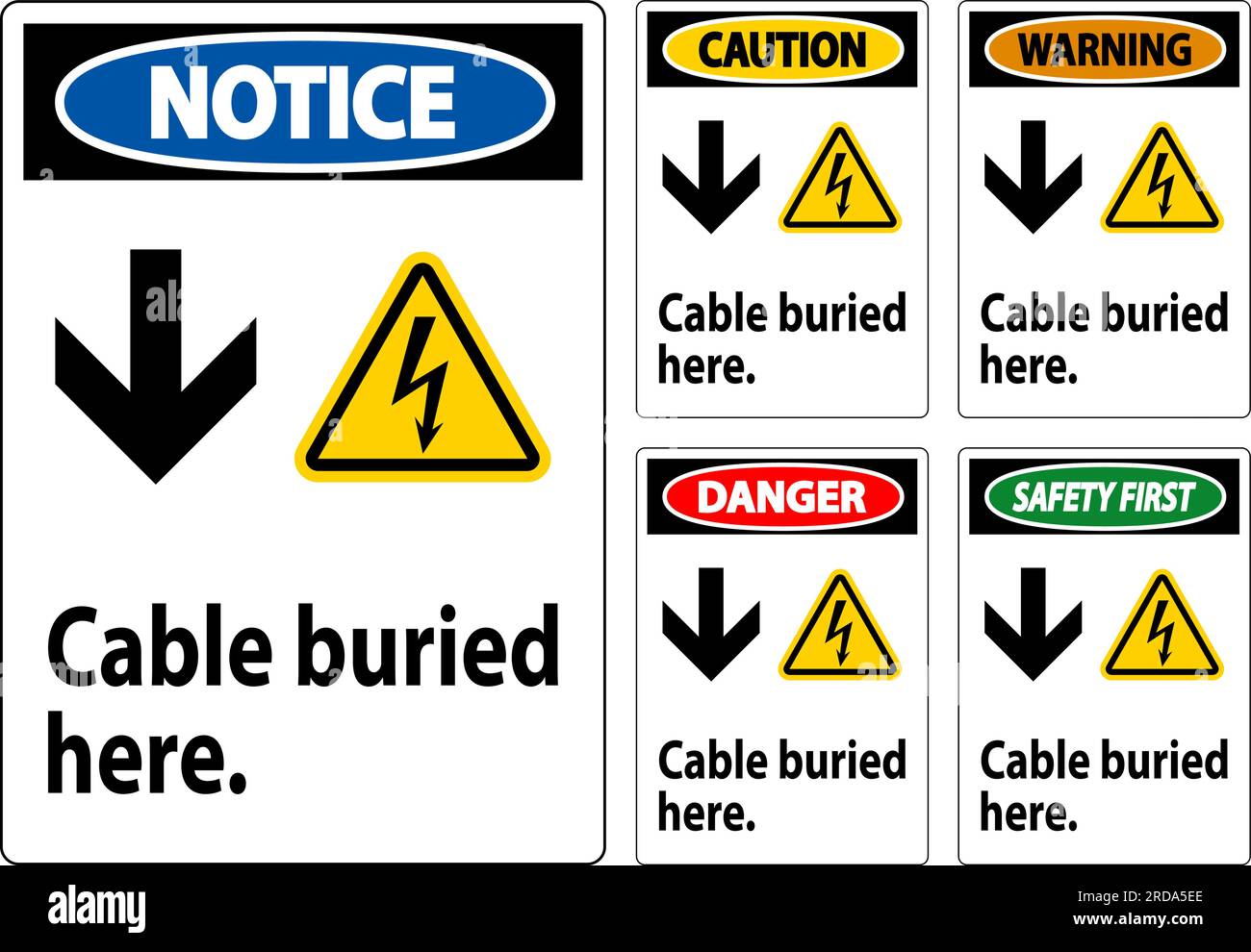 Danger Sign Cable Buried Here. With Down Arrow and Electric Shock ...
