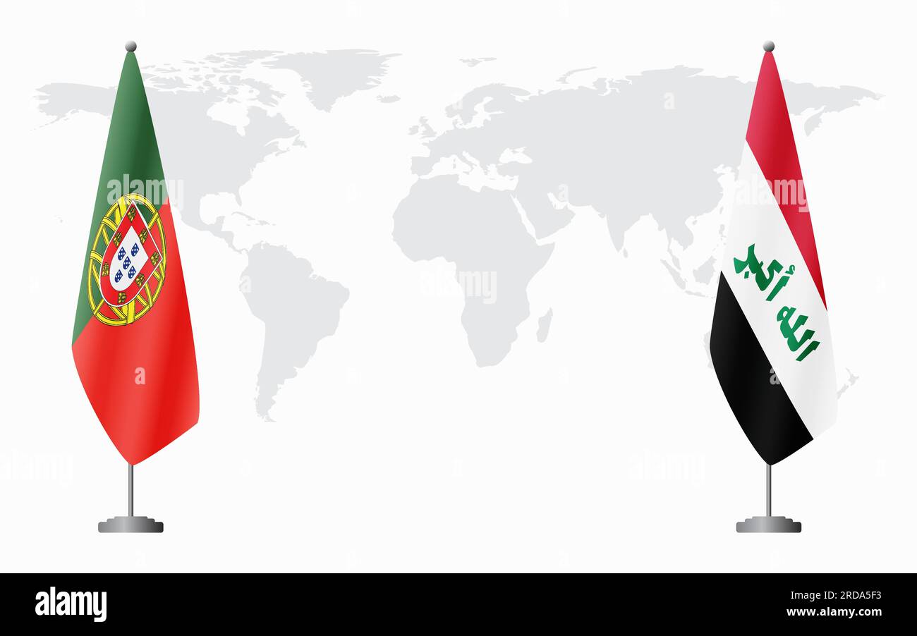 Portugal and Iraq flags for official meeting against background of ...