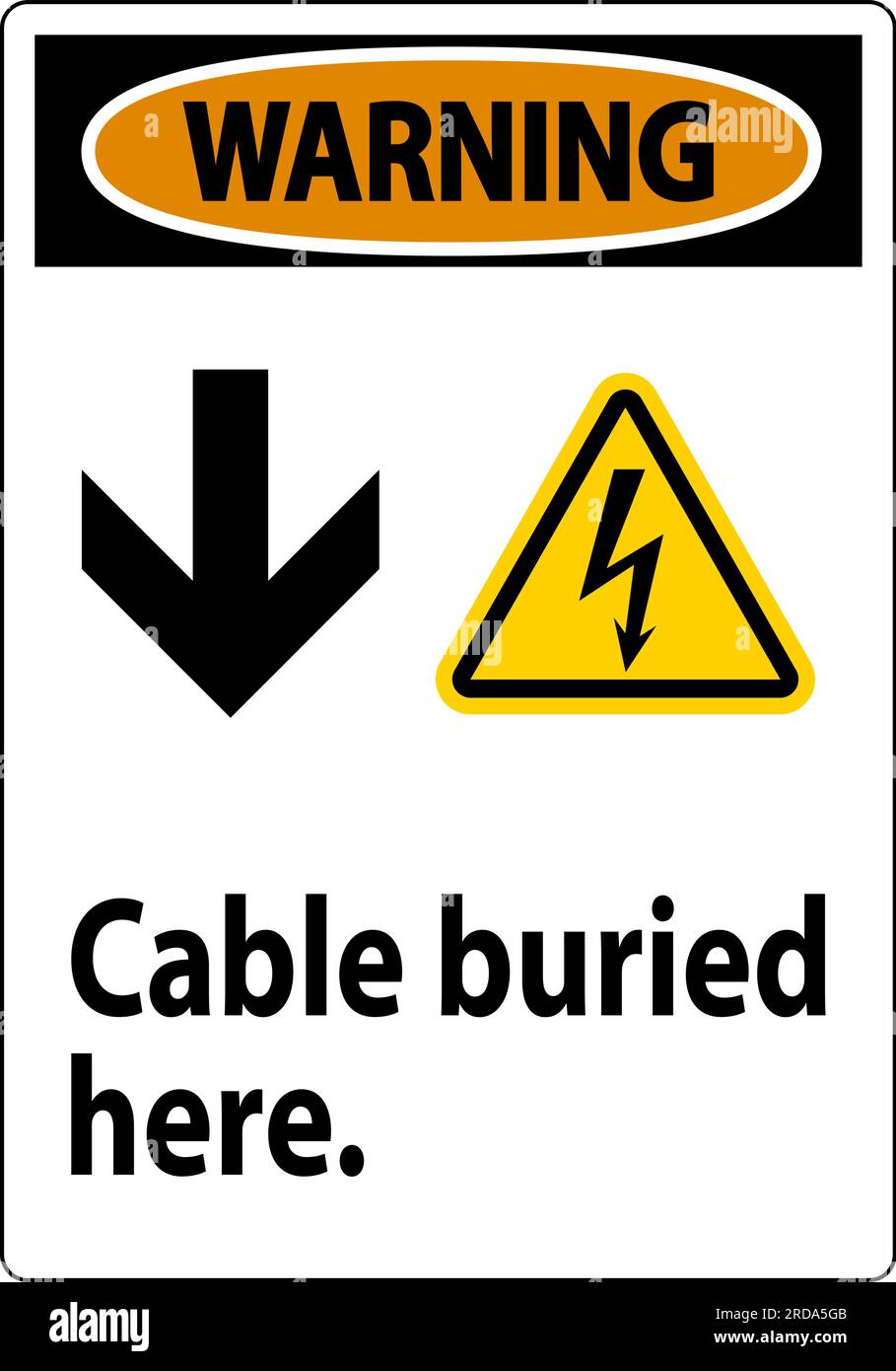 Warning Sign Cable Buried Here. With Down Arrow and Electric Shock ...