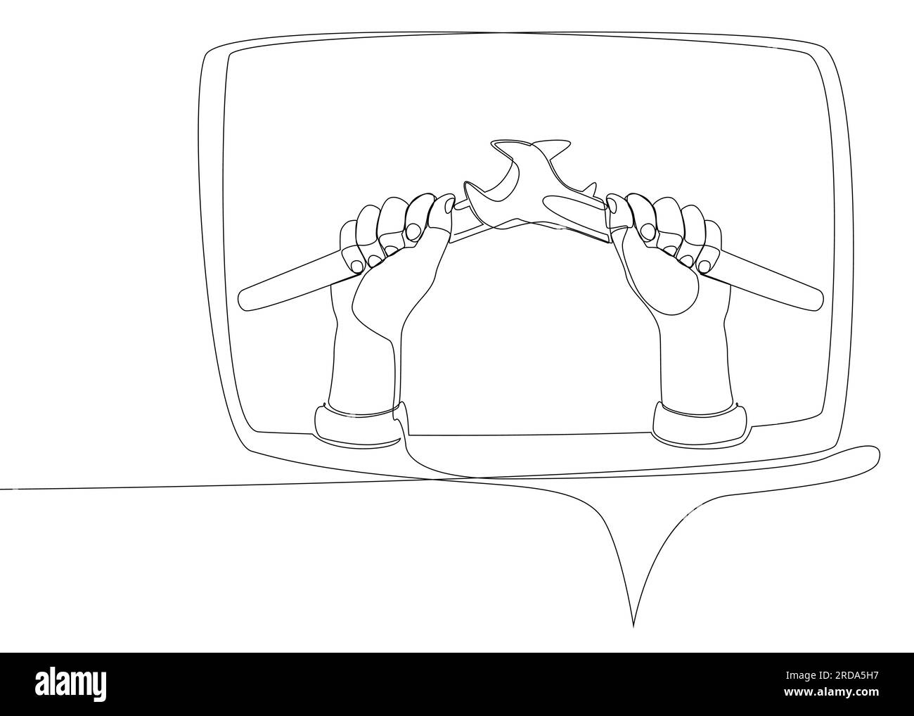 One Continuous Line Of Speech Bubble With Wrench Thin Line Illustration Vector Concept Contour