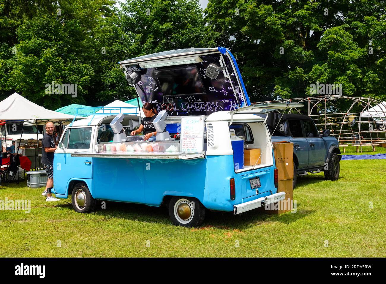 blue vw camper converted to a mobile ice cream vending food truck Stock ...