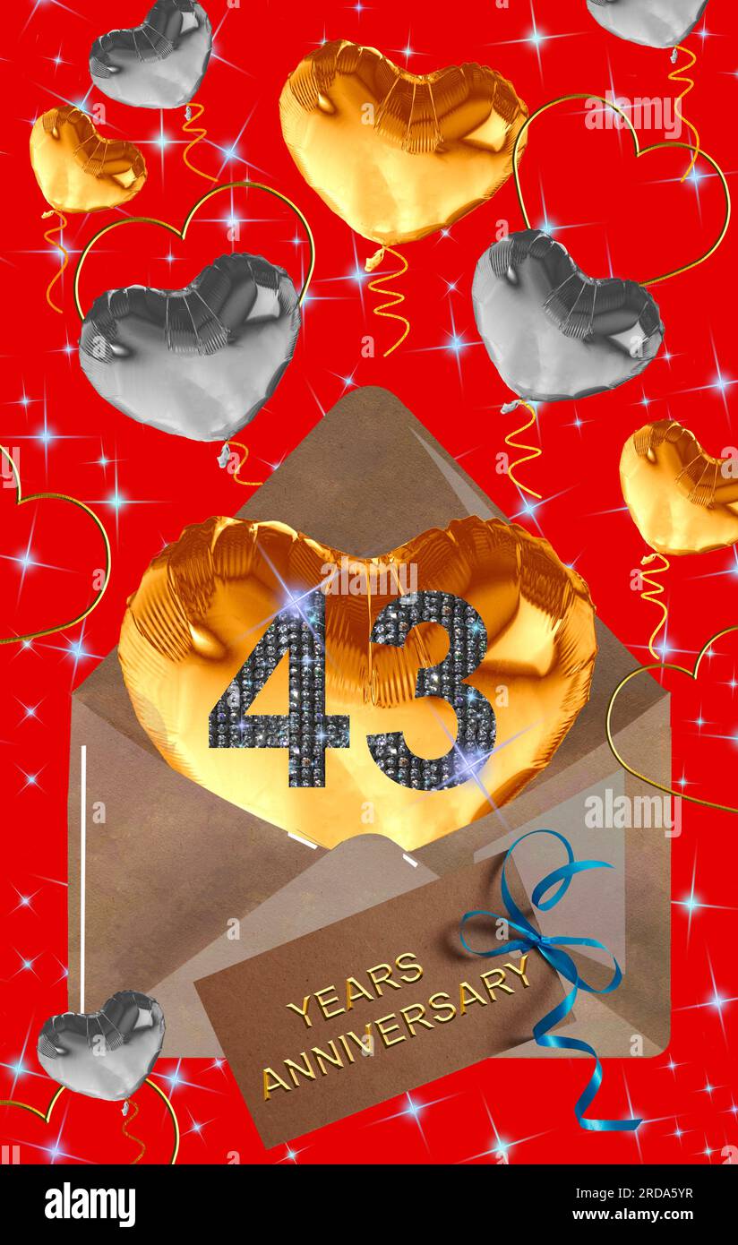 3d illustration, 43 anniversary. golden numbers on a festive background ...