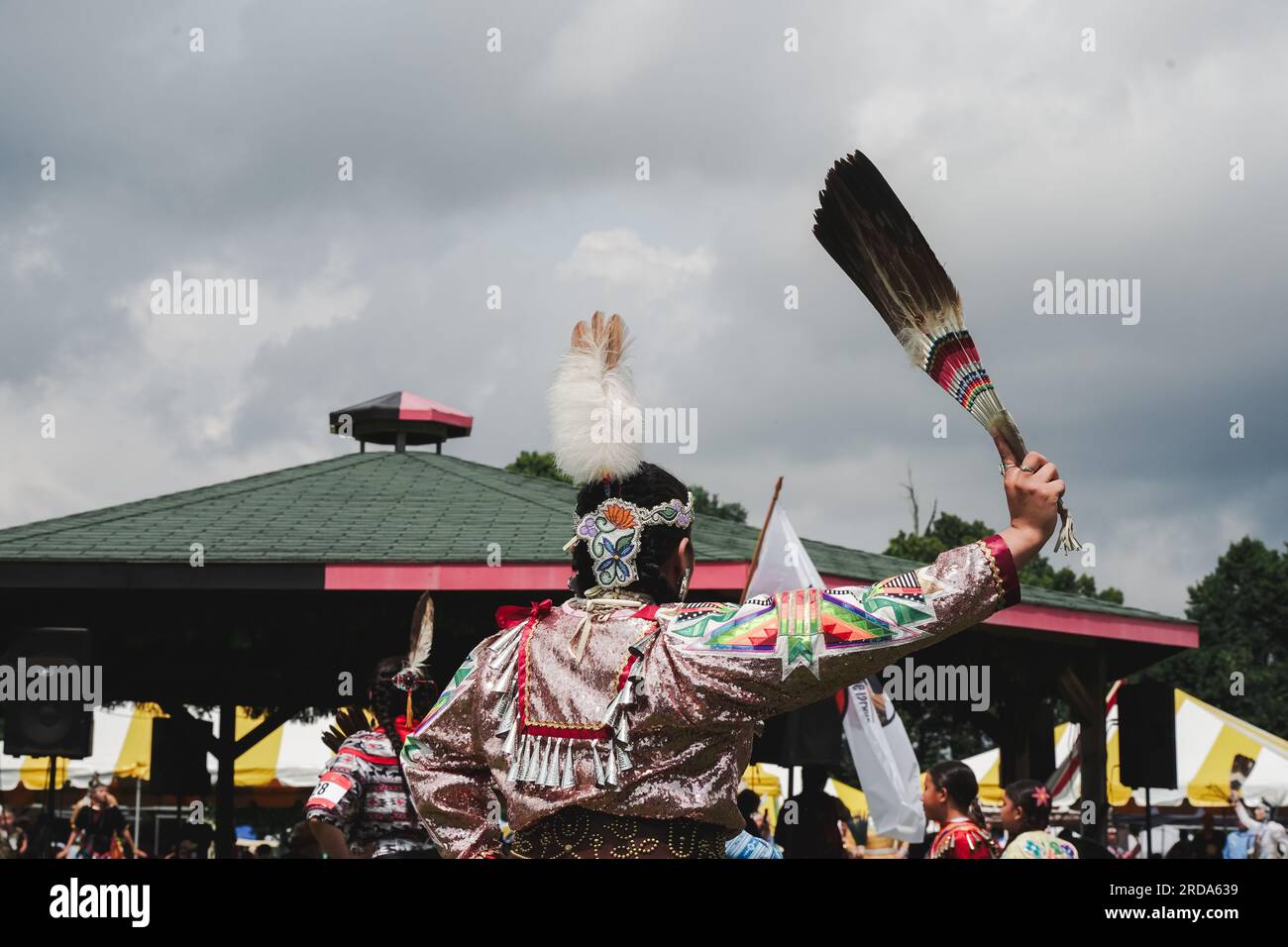 a native American male dancer at pow wow event, an indigenous people ...