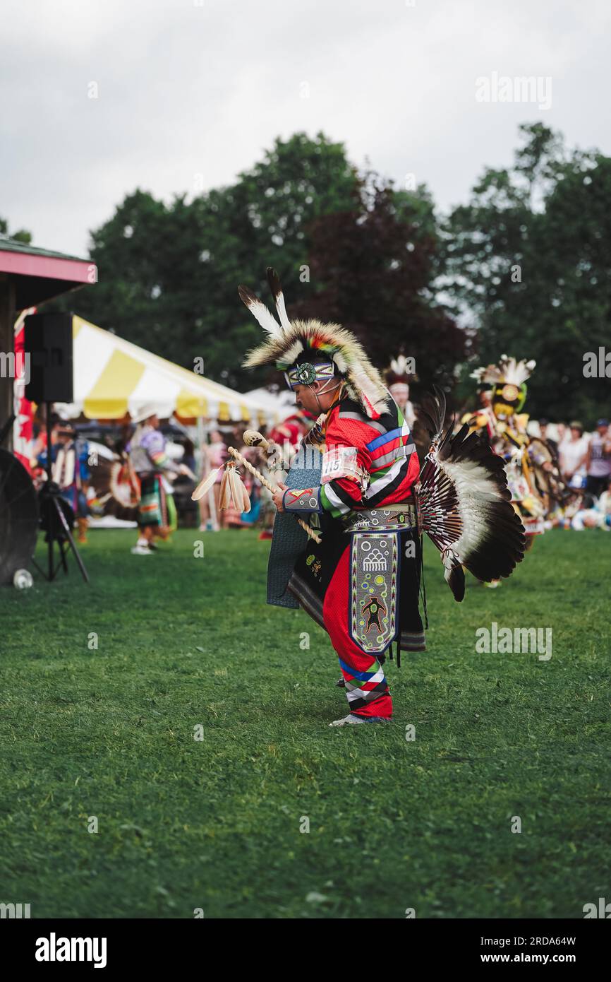 a native American male dancer at pow wow event, an indigenous people ...